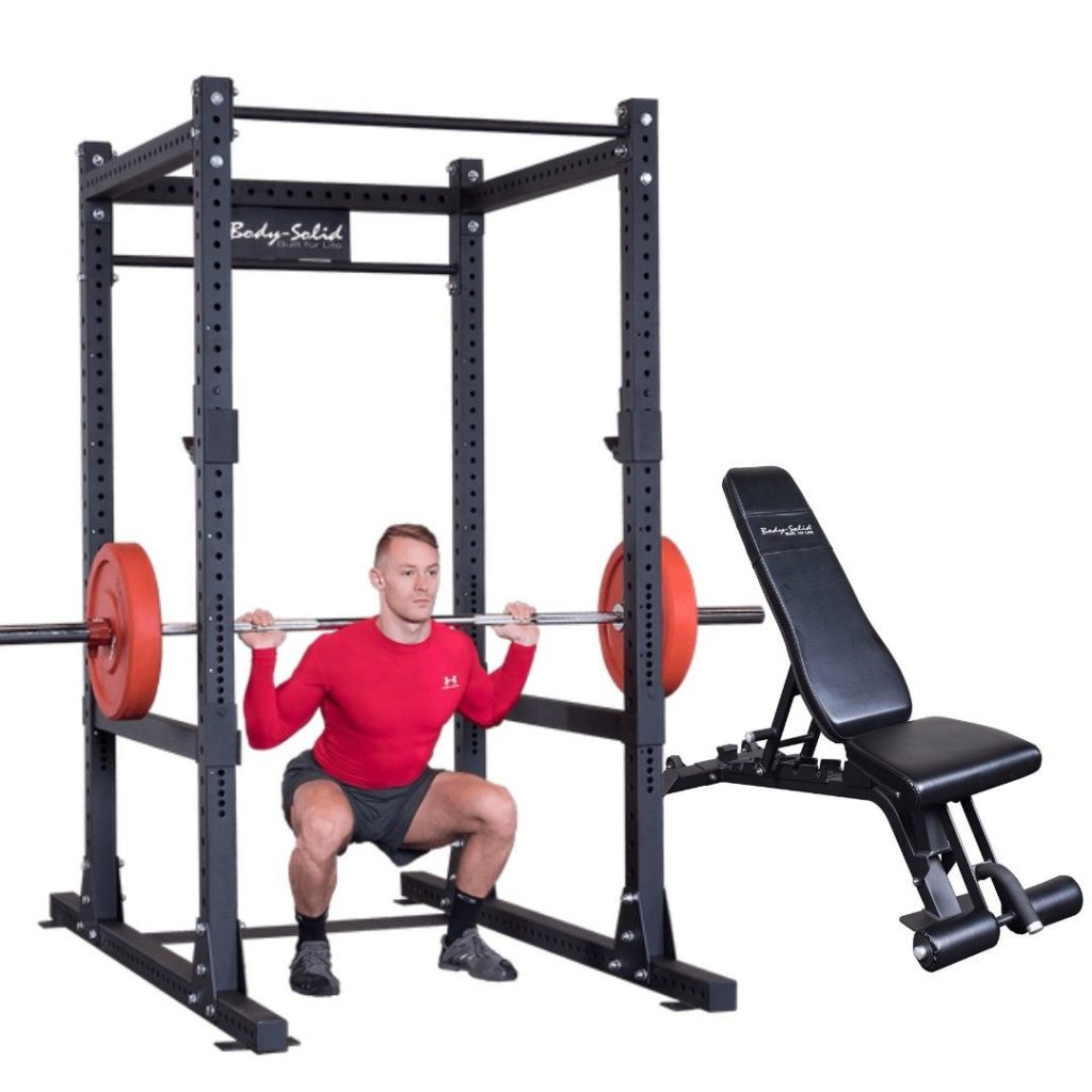 Body-Solid Extended Power Cage | Squat Rack Gym Package w/ Bench